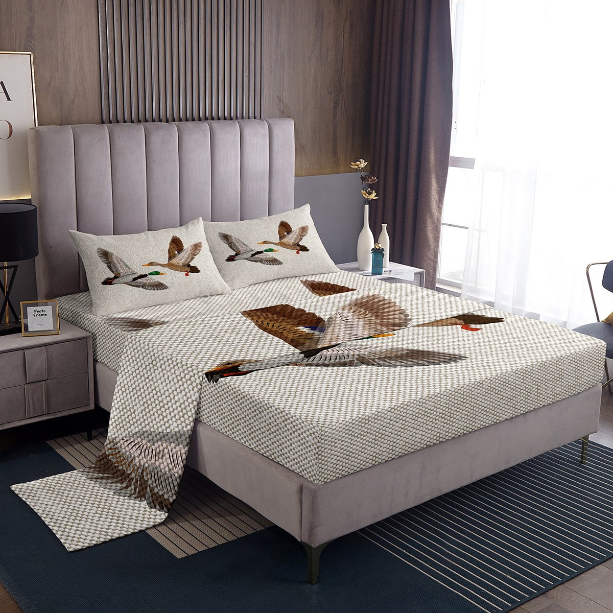 YST Mallard Duck Twin Sheet Set Wild Animal Sheets, Grey Honeycomb Bed ...