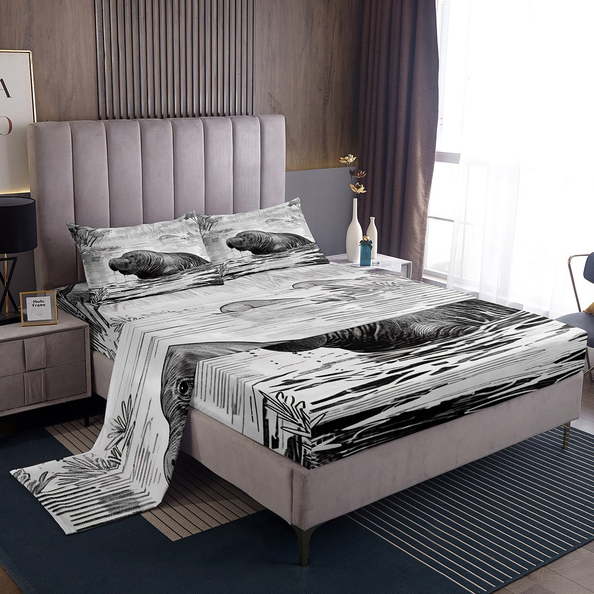 Manatee Bed Sheets Set King, Sea Cows Sheet Set For Adult, Vintage ...