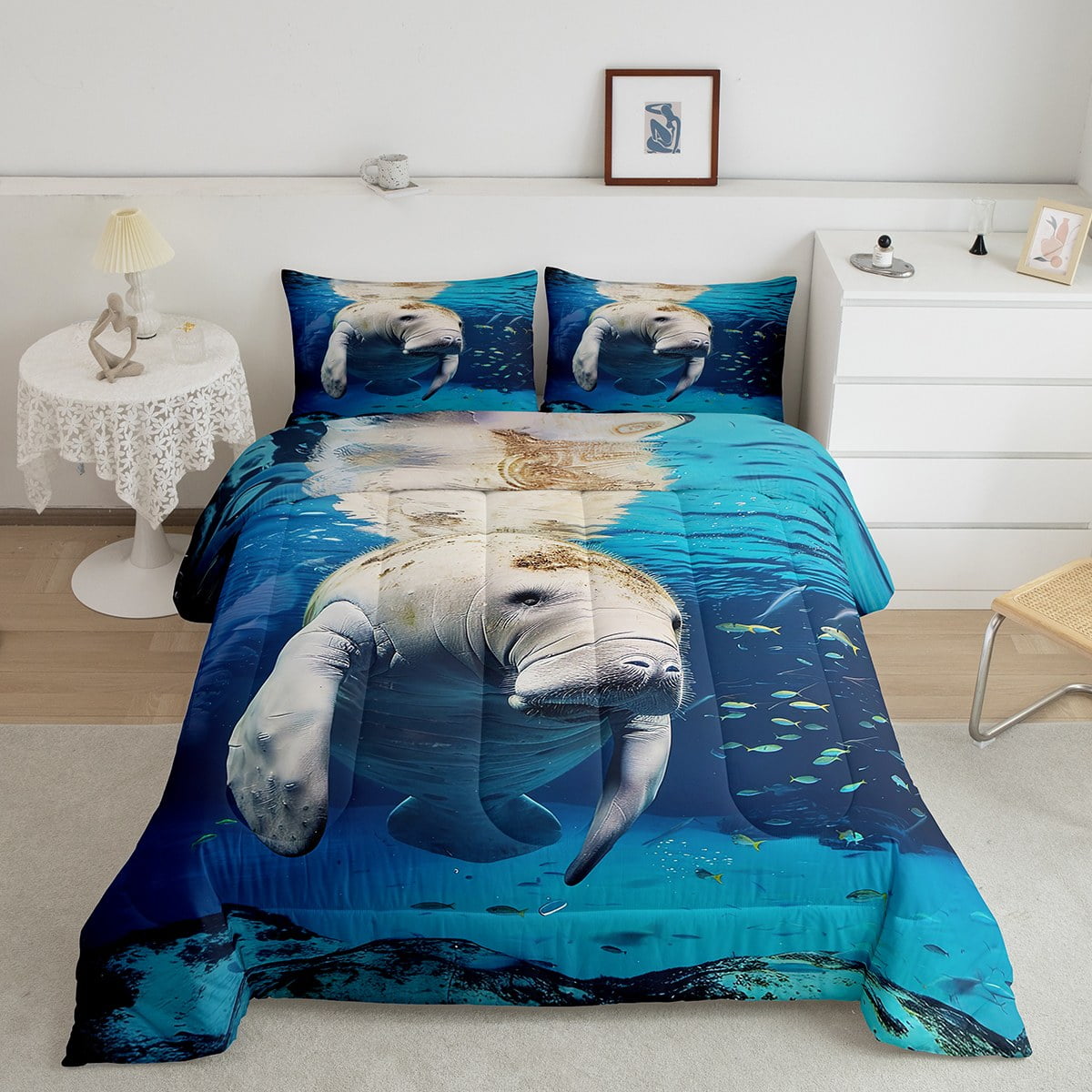 YST Manatee Bedding Comforter Sets Full Size,Cute Manatee Marine Mammals Comforter Set,Manatee ...
