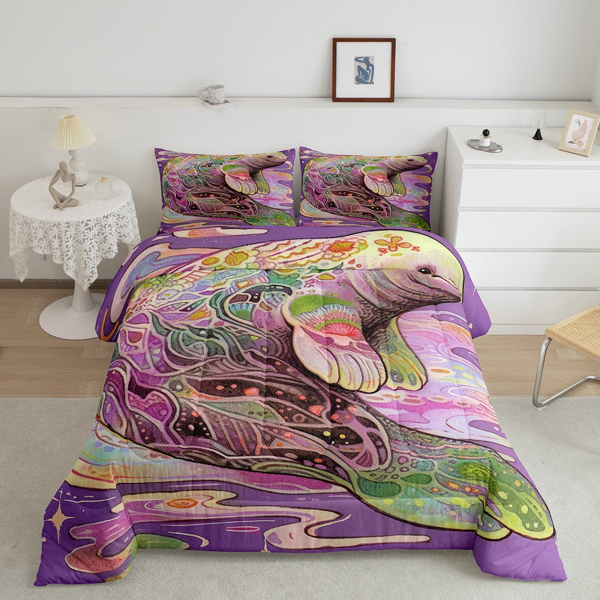 Manatee Comforter Set King, Animal Spirits Totem Bedding For Adult, Retro Exotic Tribal Room ...