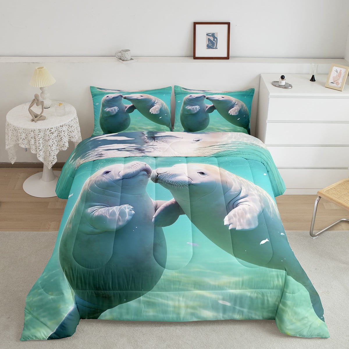 YST Manatee Comforter Set Queen Size, Underwater World Bedding For ...