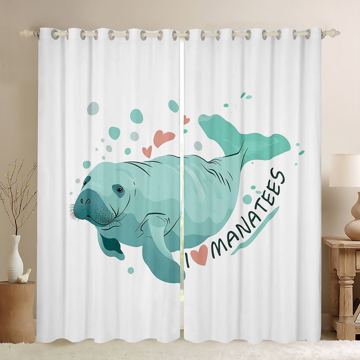 YST Manatee Curtains 42"Wx63"L, I Love Manatees Blackout Curtains For ...