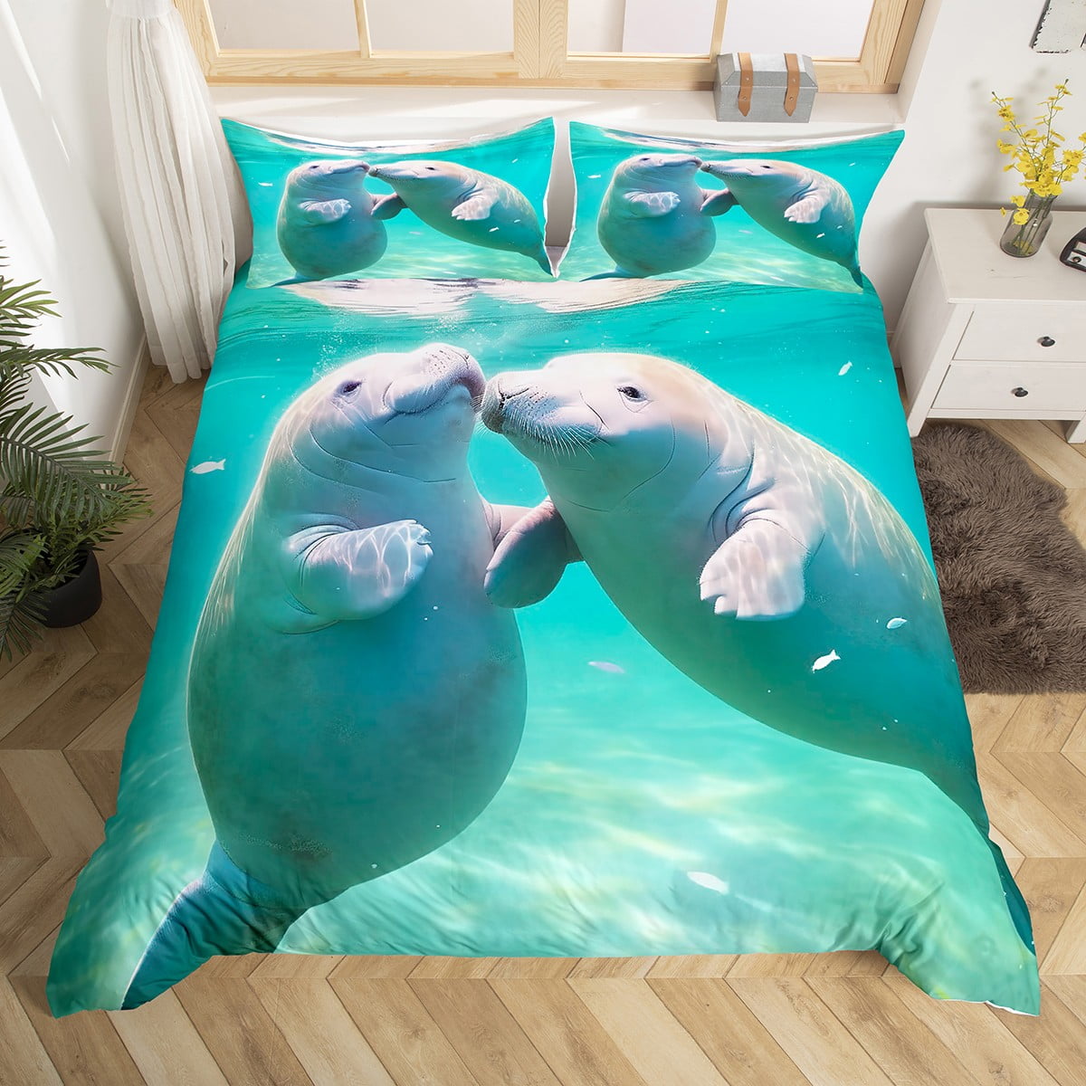 YST Manatee Duvet Cover Full Size, Underwater World Bedding Set For Teens, Marine Animals Room ...
