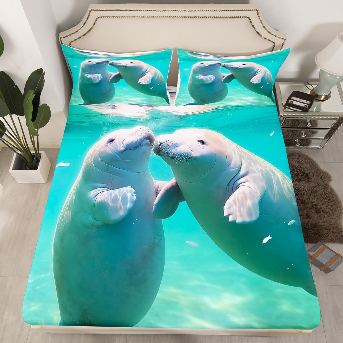 YST Manatee Fitted Sheet Full Size, Underwater World Bed Sheets For ...