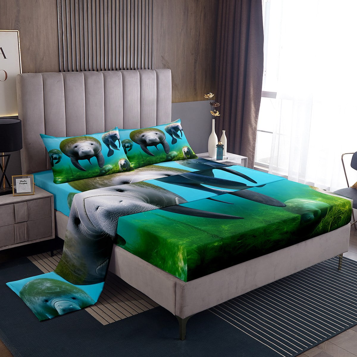 YST Manatee Lover Bed Sheets Set King Size, Underwater World Oasis ...