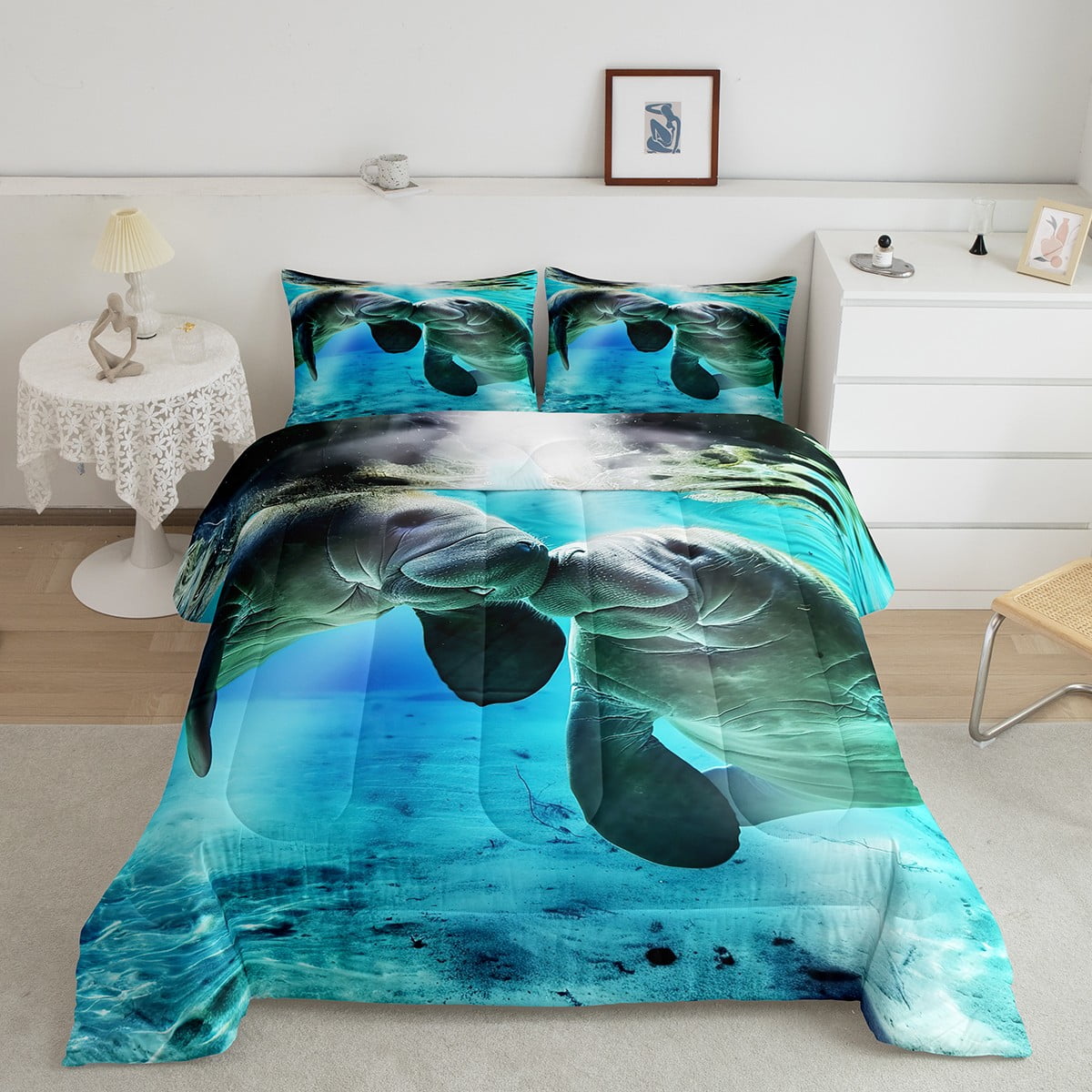 YST Manatee Lover Comforter Set Twin Size, Underwater World Bedding For Men Women, Marine ...