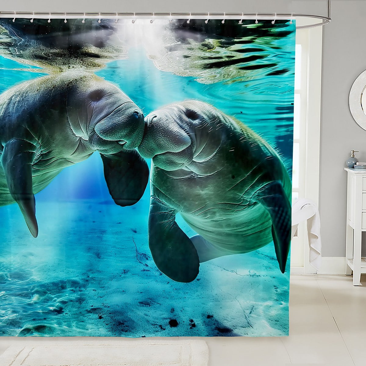 Manatee Lover Shower Curtain 72"Wx72"L, Underwater World Bathroom ...