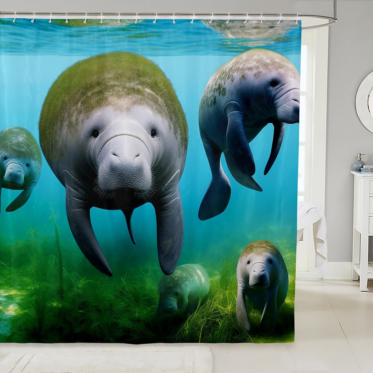 Manatee Lover Shower Curtain 72"Wx78"L, Underwater World Oasis Bathroom ...