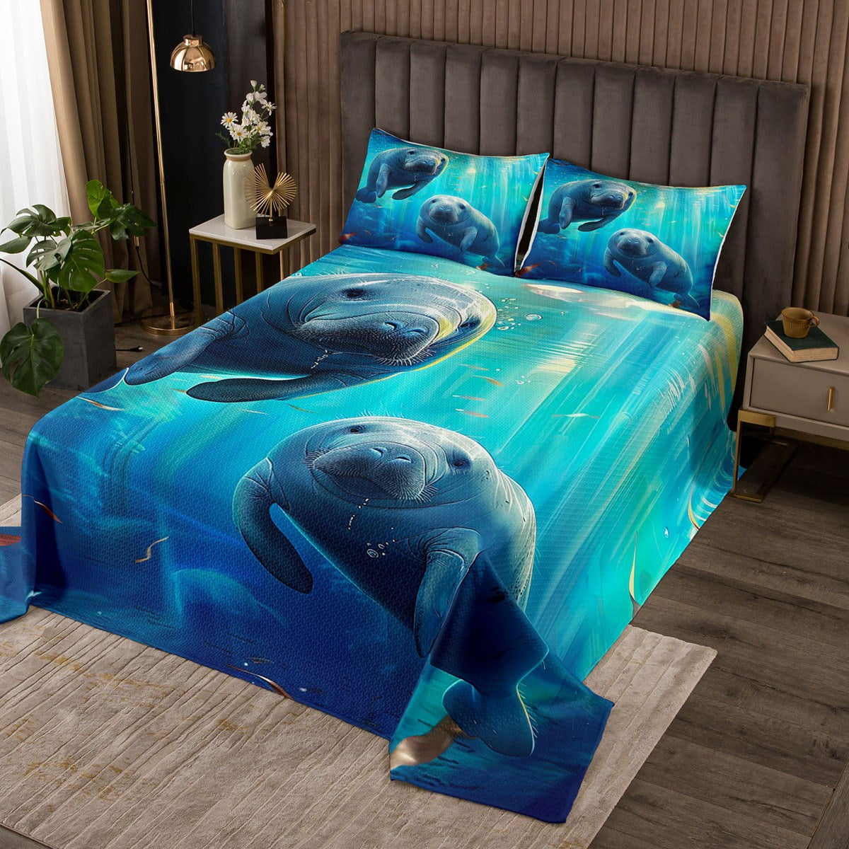 YST Manatee Queen Size Quilt Set for Manatee Lovers,3D Manatee Bedding ...
