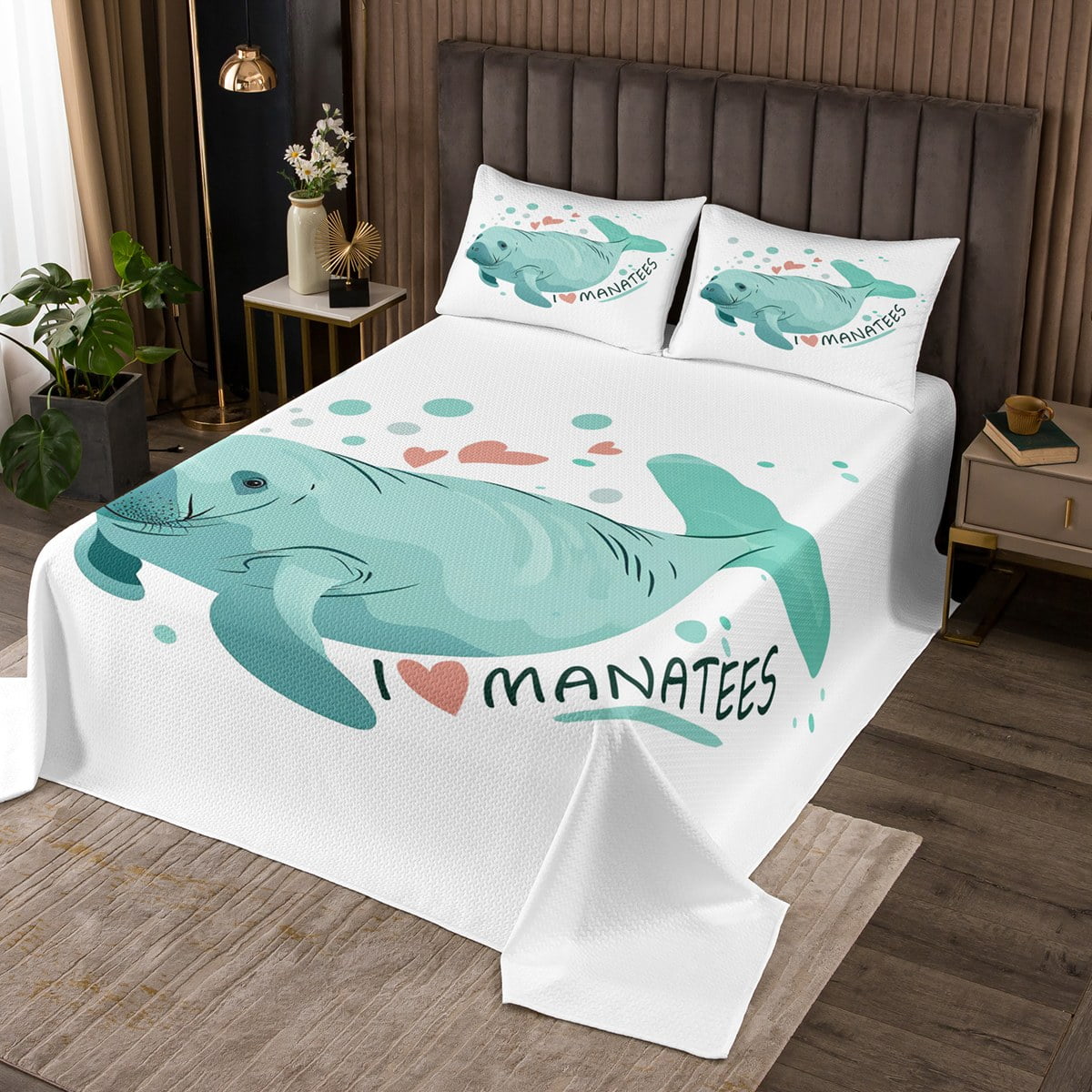 Manatee Quilt Set King Size, I Love Manatees Bedspread Set , Cartoon ...