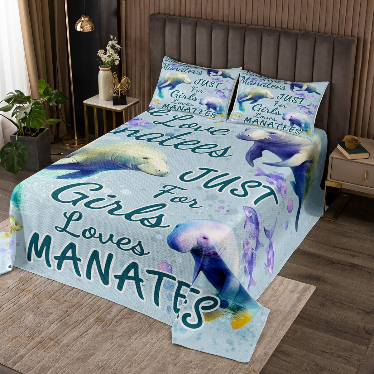YST Manatee Quilt Set King, Watercolor Sea Animals Bedspread Set For ...