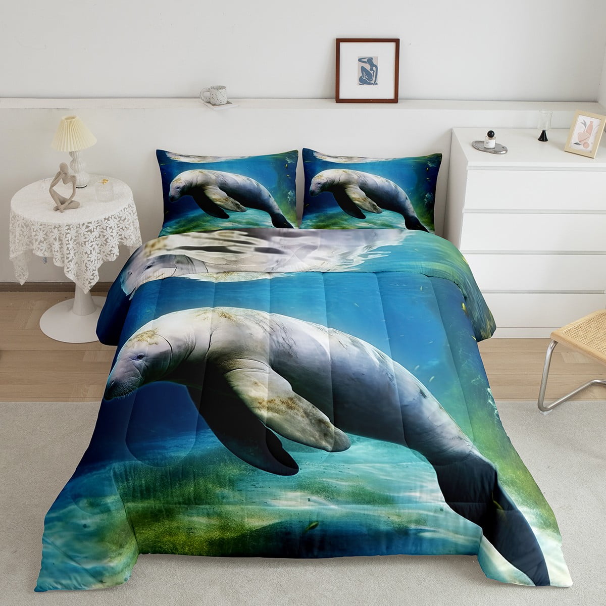 YST Manatees Comforter Set King Size, Marine Animals Bedding For Adults ...