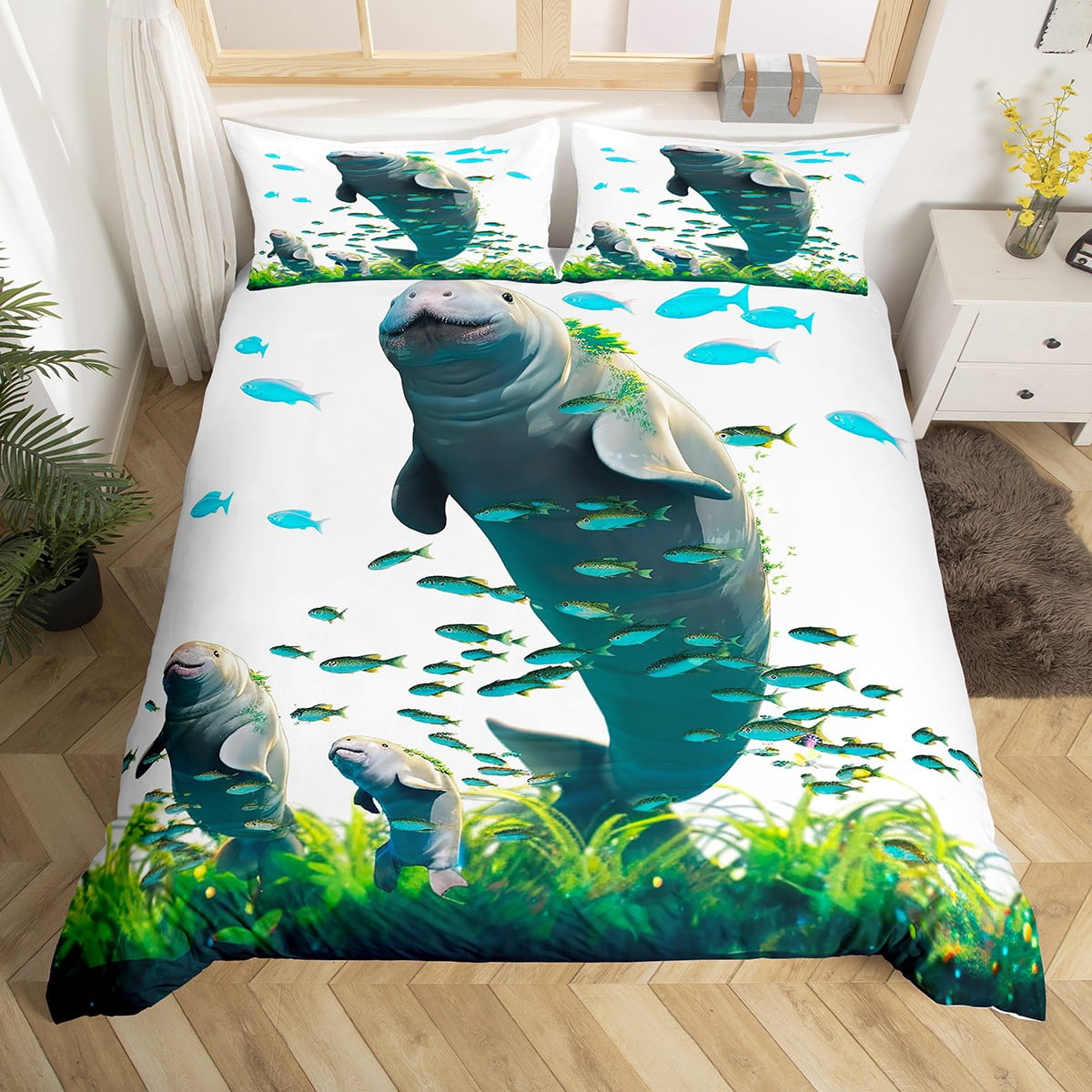 Erosebridal Manatees Duvet Cover Twin, Mother And Baby Bedding Set ...