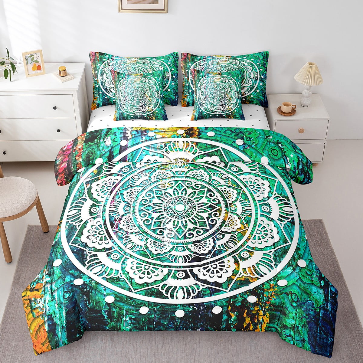 YST Mandala 7 Pcs Comforter Set Queen Size Vintage Boho Bedding Set For ...