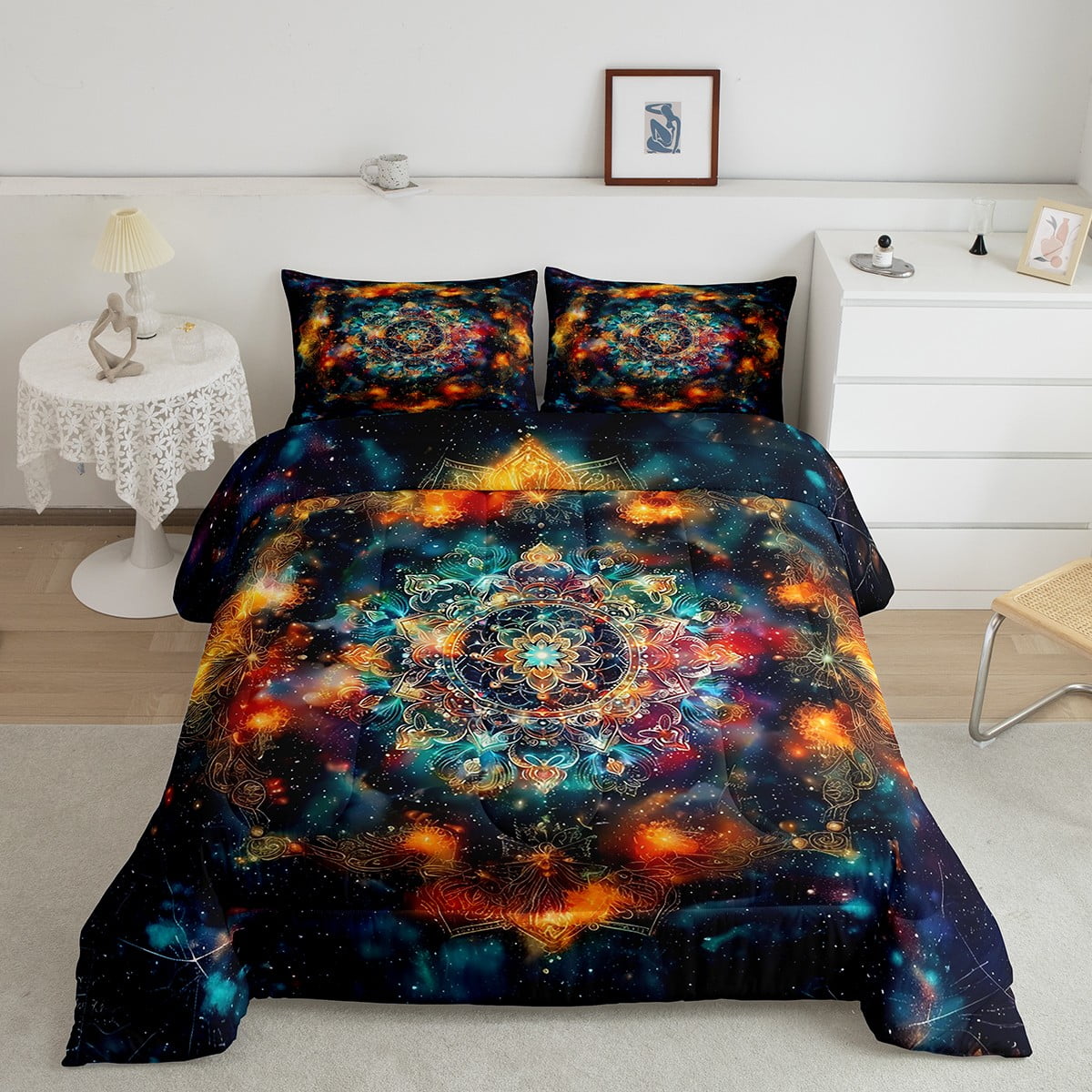 YST Mandala Bedding Set Twin Size,Trippy Starry Sky Comforter Set for Kids Boys Girls,Bohemian ...