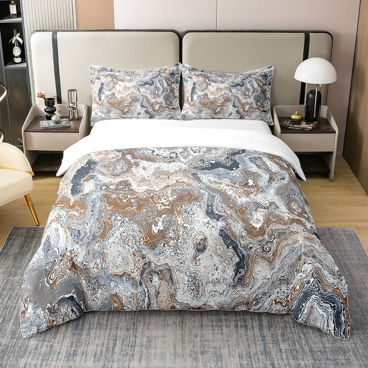 YST Marble 100% Organic Cotton Duvet Cover,Marble Texture Bedding Set ...