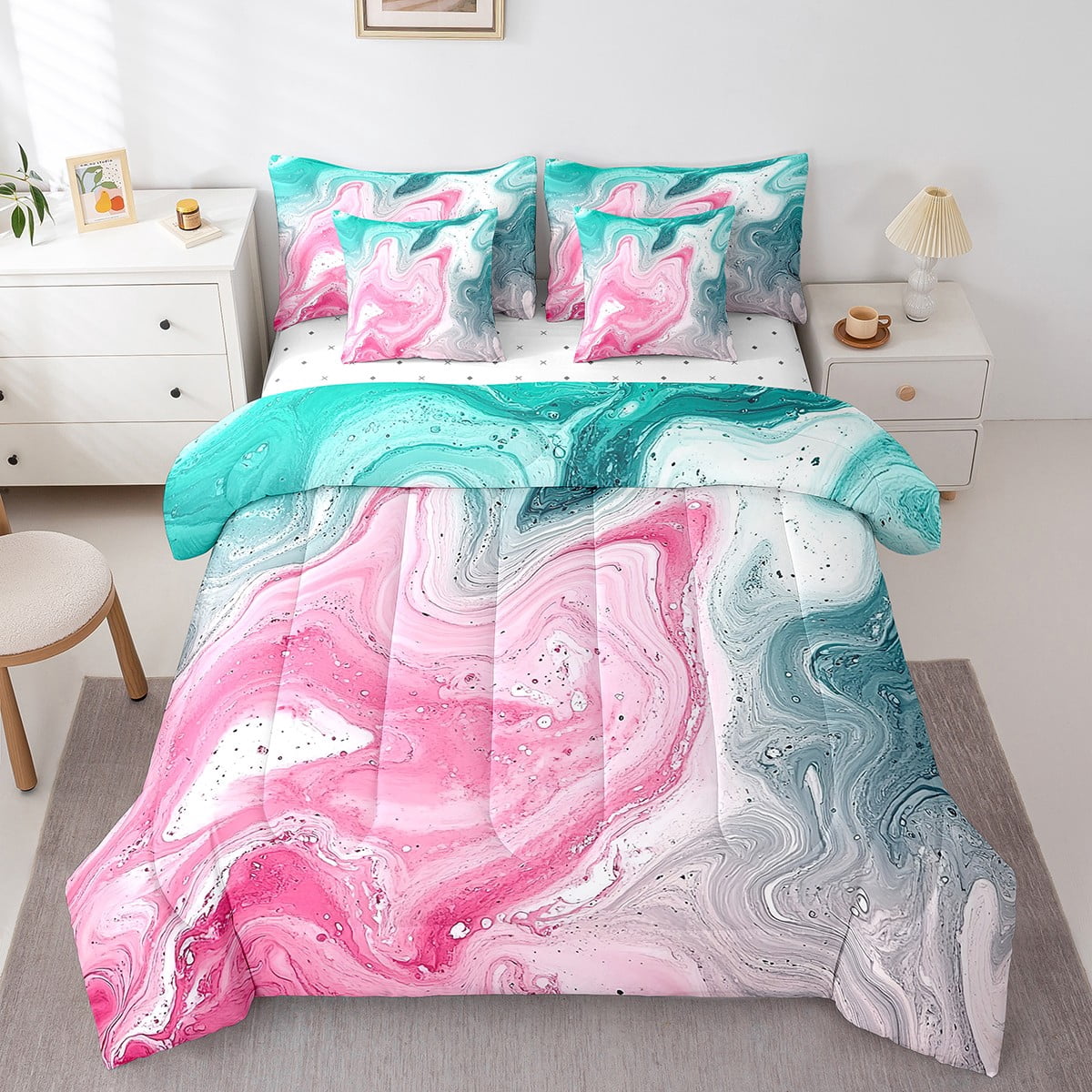 YST Marble Bed In A Bag With Sheets,Abstract Abstract Fluid Bedding Set ...