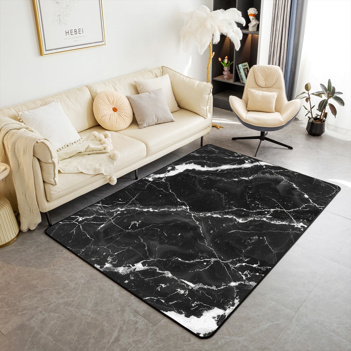 Erosebridal Marble Carpet,Black White Marble Area Rug for Wen Adult ...