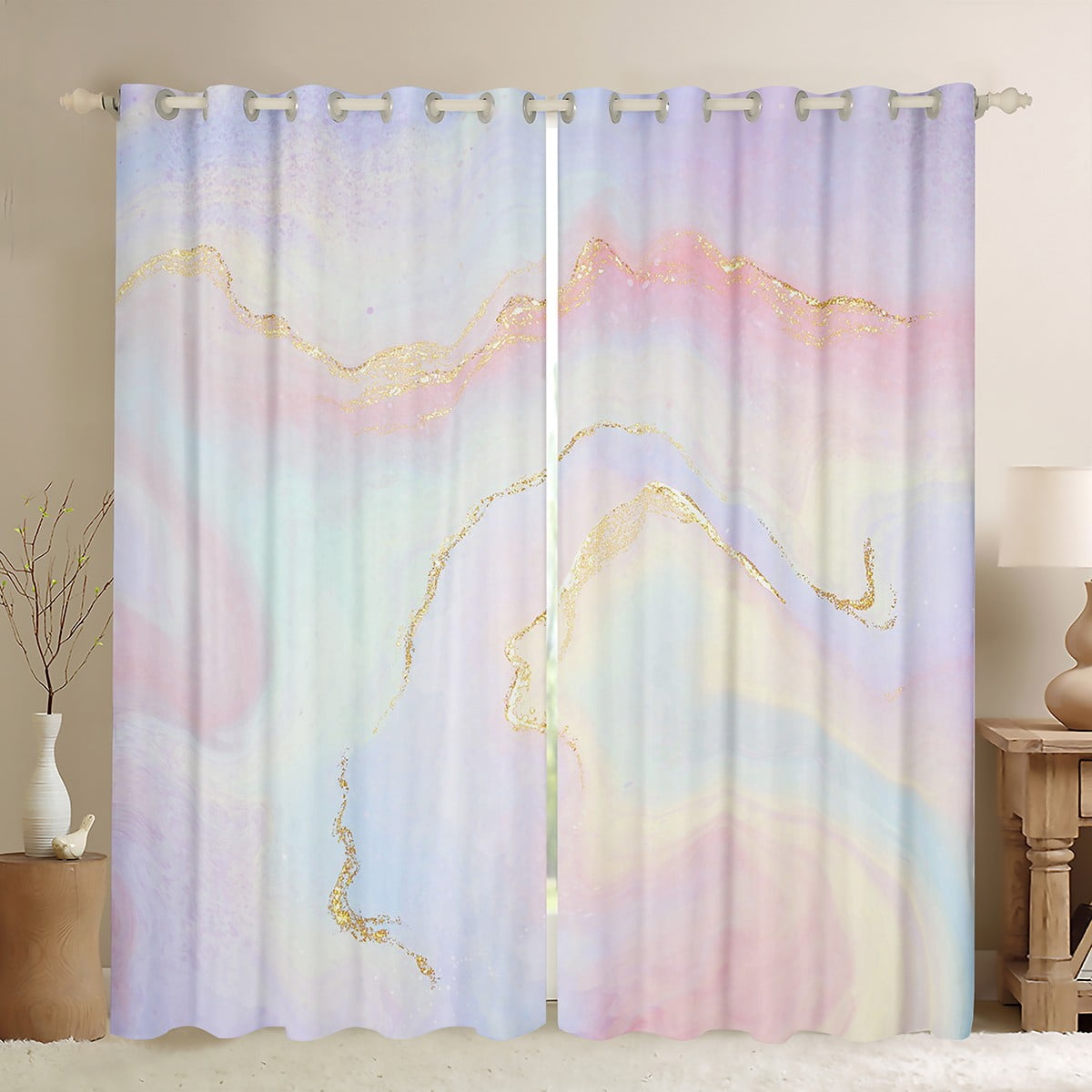 Erosebridal Marble Gradient Curtains & Drapes, Tie Dye Decor Curtains ...