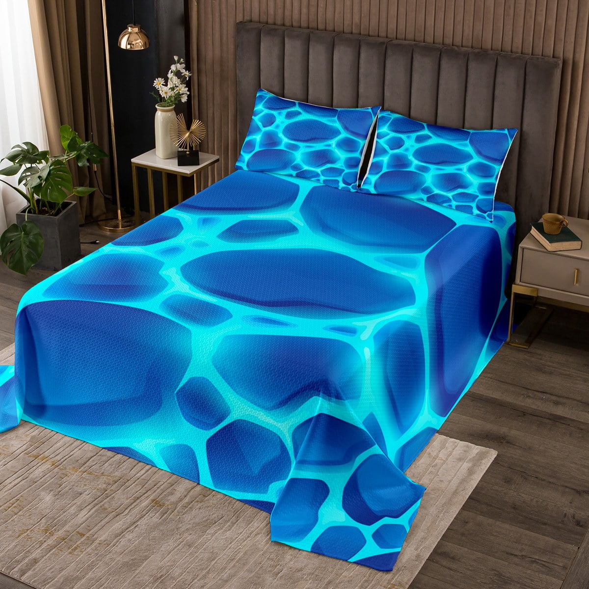 YST Marble Magma Coverlet Twin Size Modern Geometric Bedding Set, Teal ...