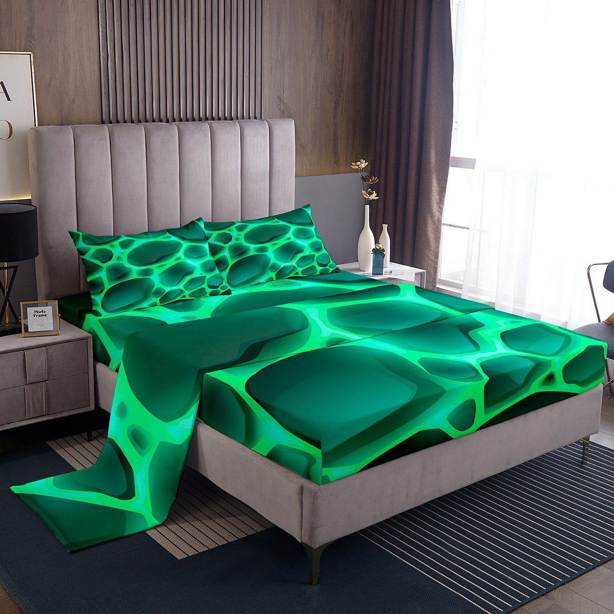Marble Magma Full Sheet Set Modern Geometric Sheets, Turqoise Green Bed Set Fire Flame Bed ...