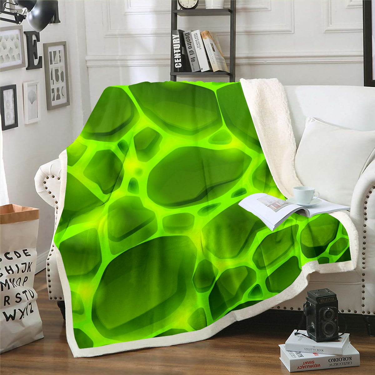 YST Marble Magma Sherpa Blanket Modern Geometric Blanket, Green ...