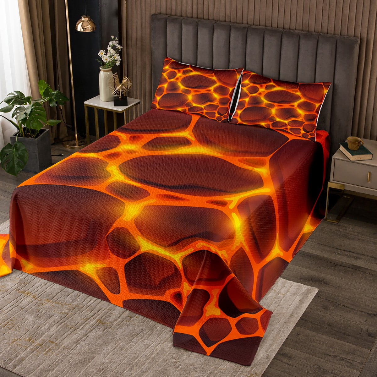 YST Marble Magma Twin Quilt Set Modern Geometric Coverlet Set, Burning ...