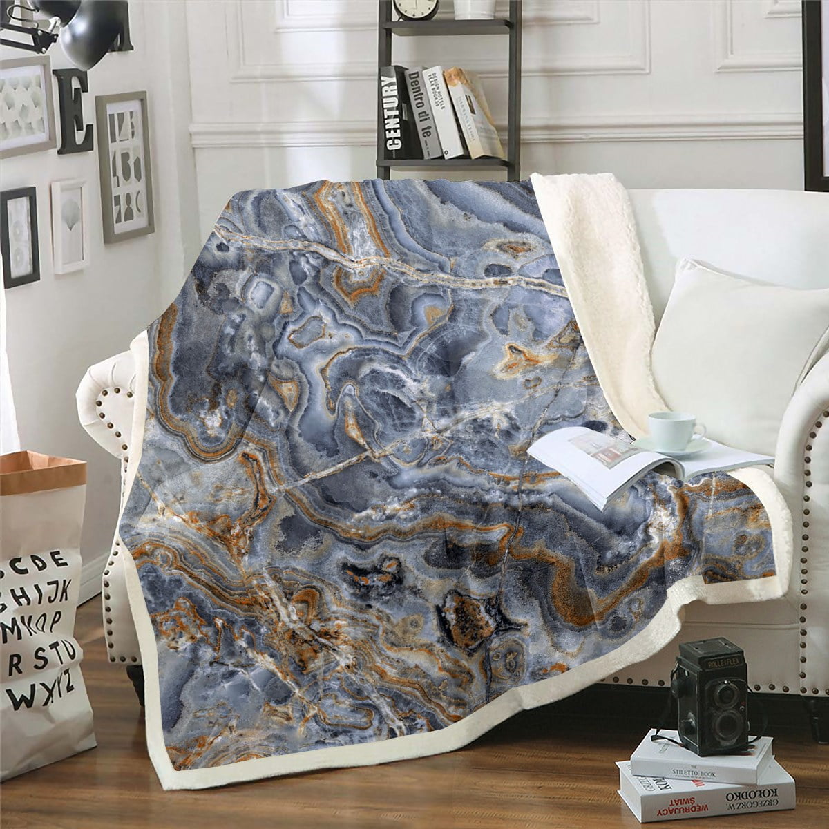 Marble Swirl Fuzzy Blanket Metallic Marbling Throw Blanket, Abstract ...