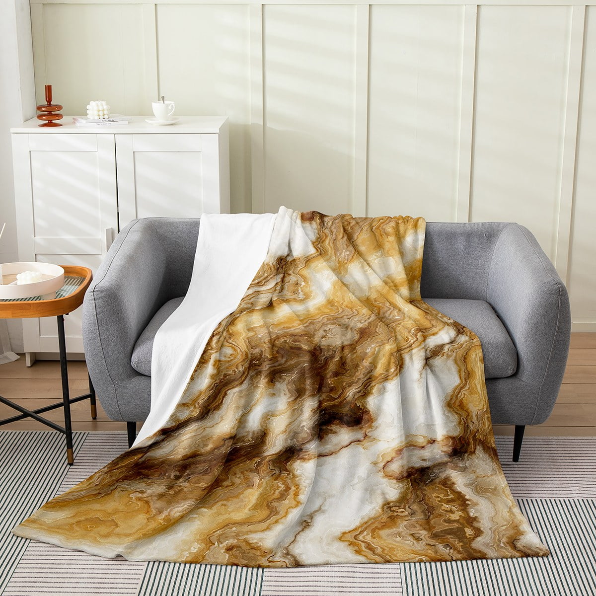 Marble Texture Throw Blanket for Teens Young Women Men,Vintage Golden ...