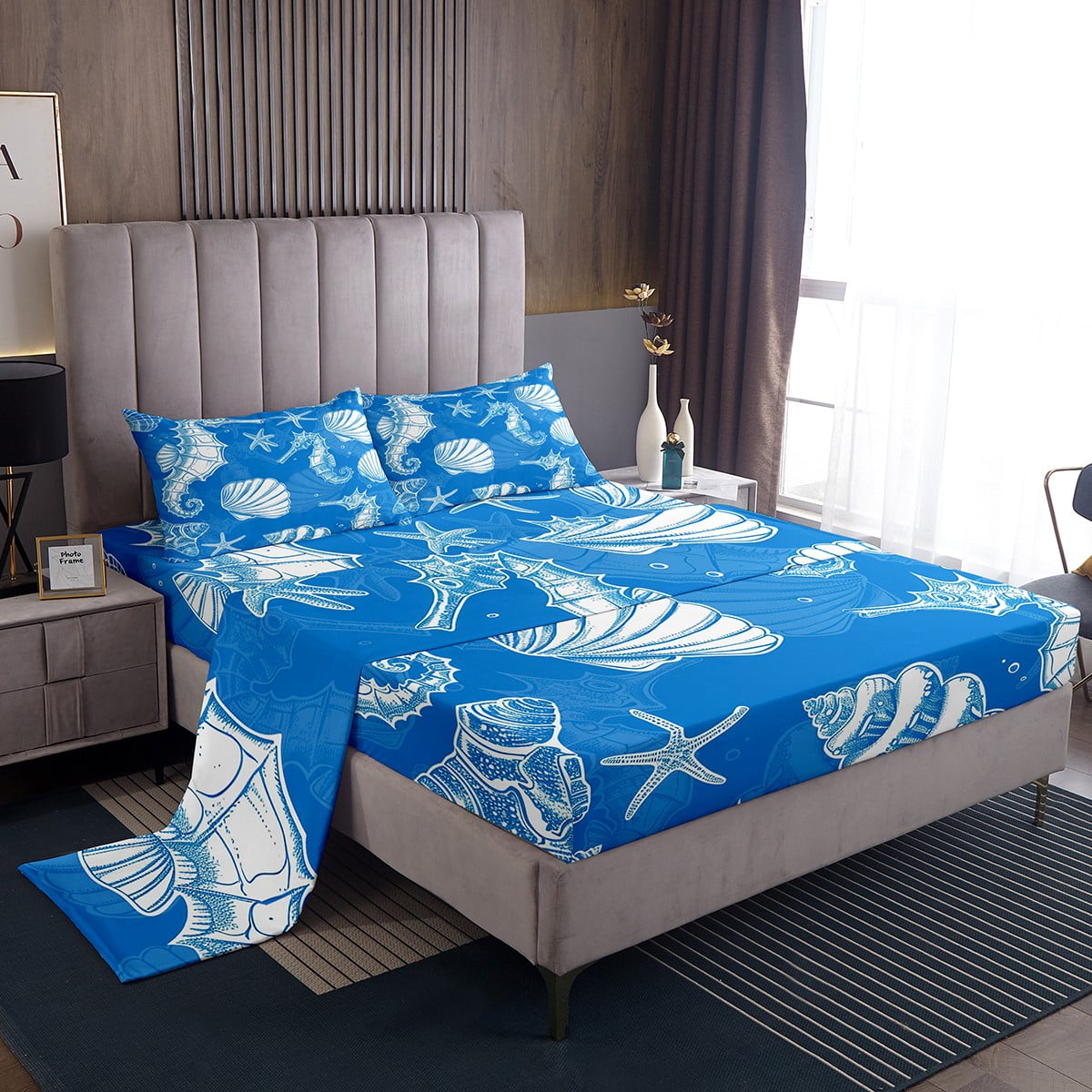 Erosebridal Marine Life Bed Sheets Set King Nautical Sheet Set Blue ...