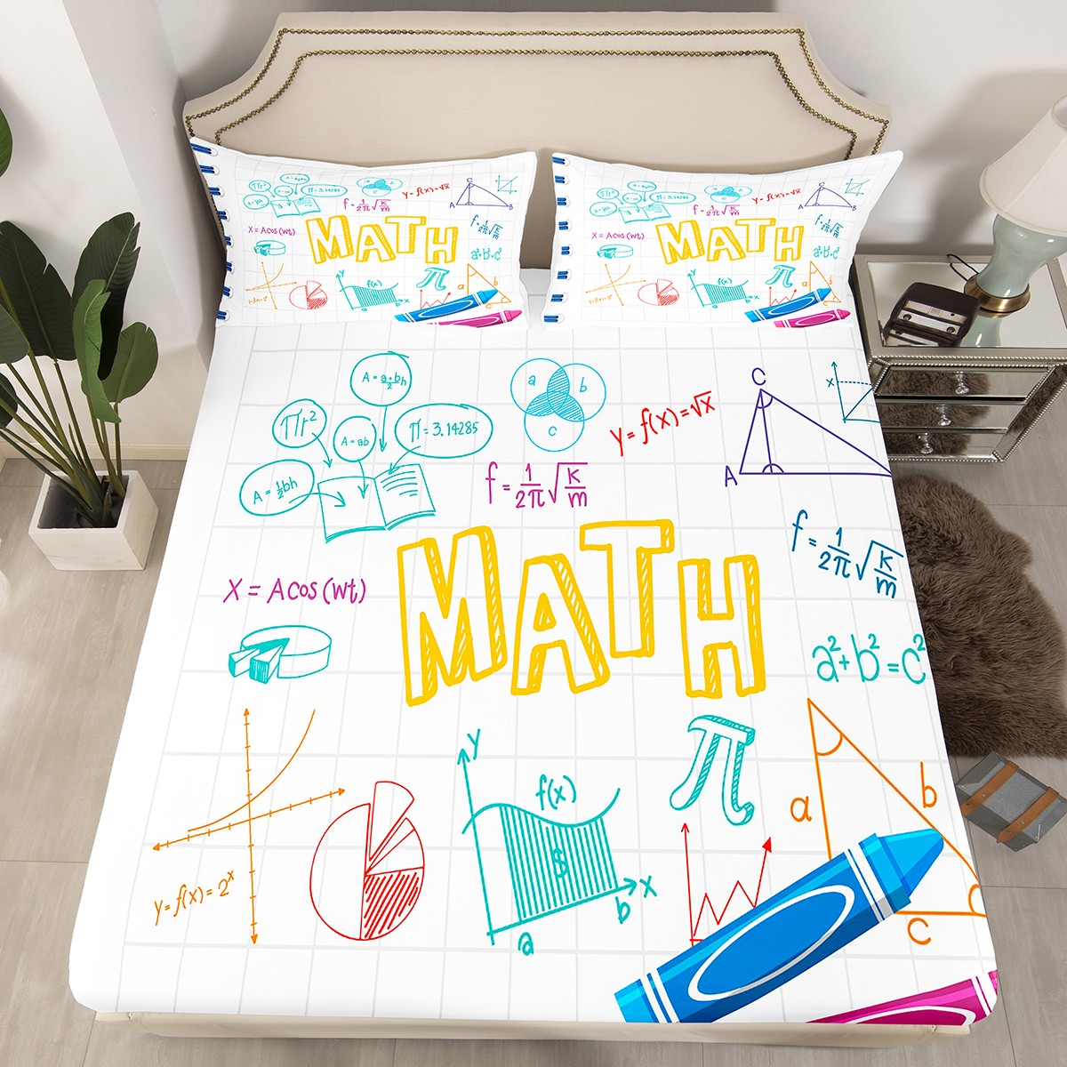 YST Math Equation Bed Sheets Queen Size Math Theme Fitted Sheet for ...