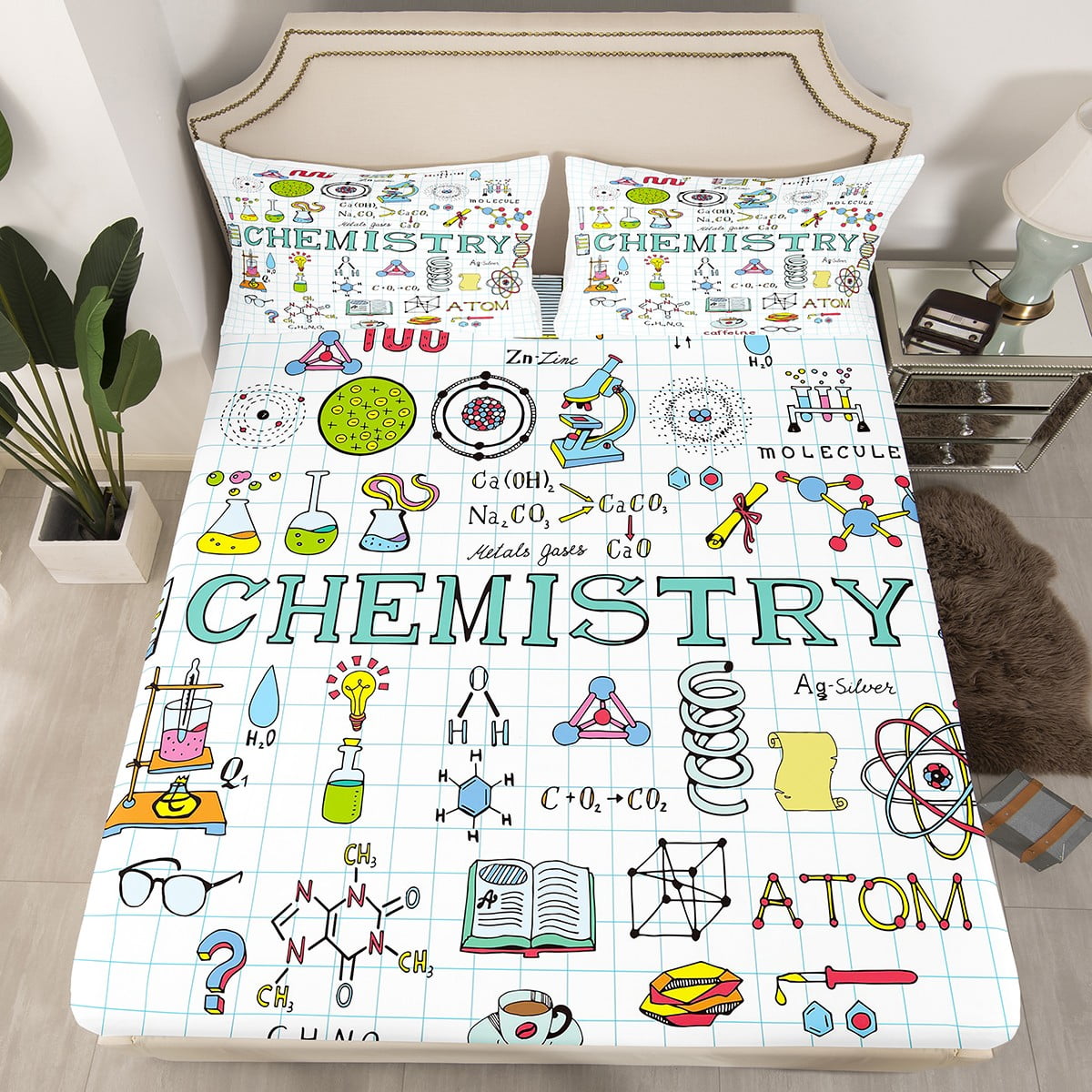 YST Math Theme Bed Sheets Queen for Boys Girls Chemical Elements ...