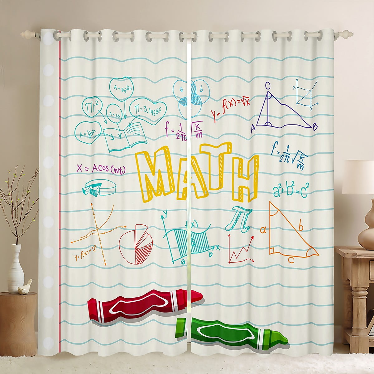 YST Math Theme Window Curtains for Boys Girls Math Equation Curtains Math Geometry Science Style ...