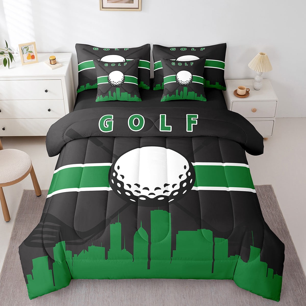 Men Gaming Bedding Comforter Sets 7-Piece Golf Print Bedding Set, Sport ...