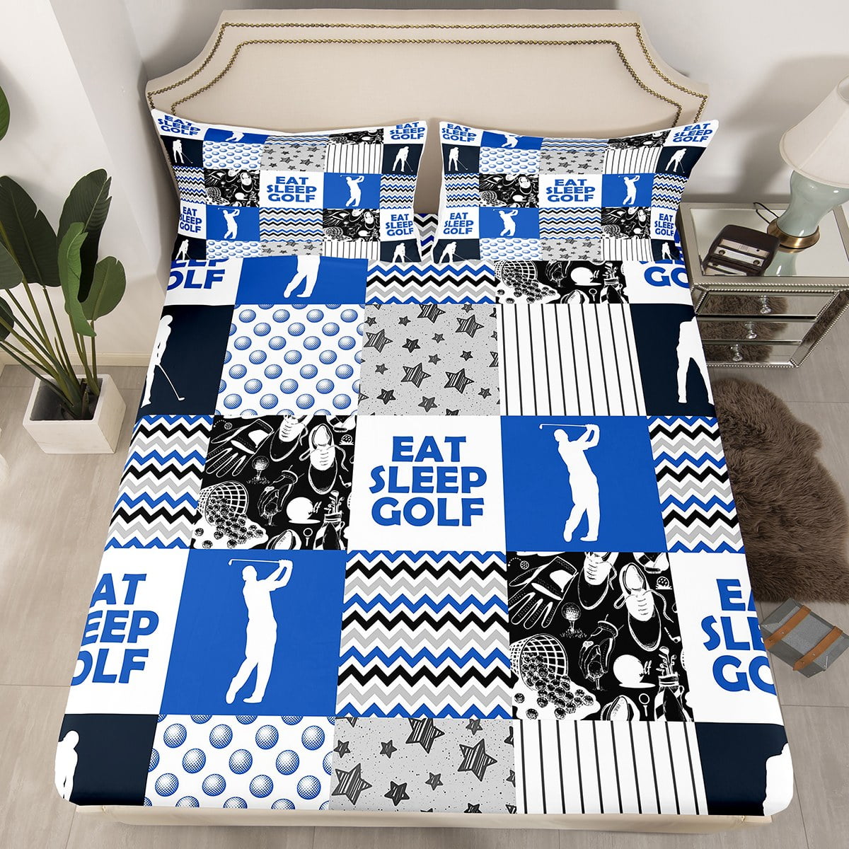 Men Golf Twin Fitted Sheet Girly Sports Sheets, Ball Games Buffalo Bed ...
