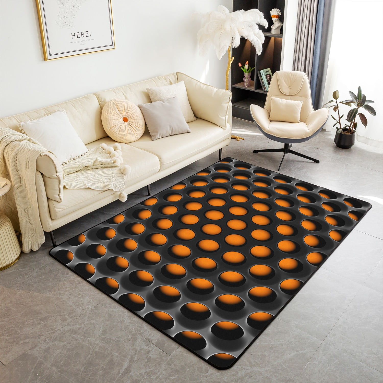Erosebridal Men Retro Black Orange Area Rug 3x5, 3D Geometric Hole Non ...