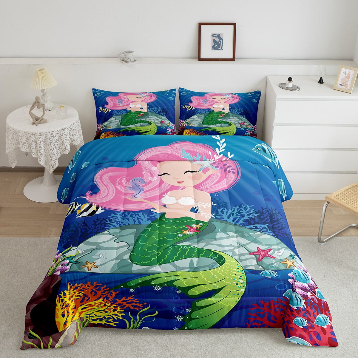 Mermaid Bedding Comforter Sets Cute Mermaid Bedding Queen 3Pcs Sea ...