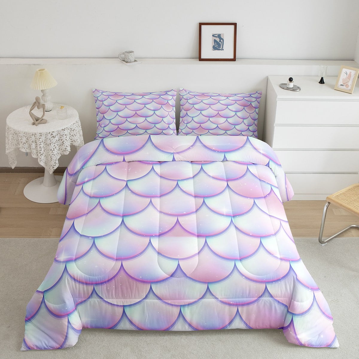 Erosebridal Mermaid Bedding Full Comforter Set Fish Scales Rainbow ...