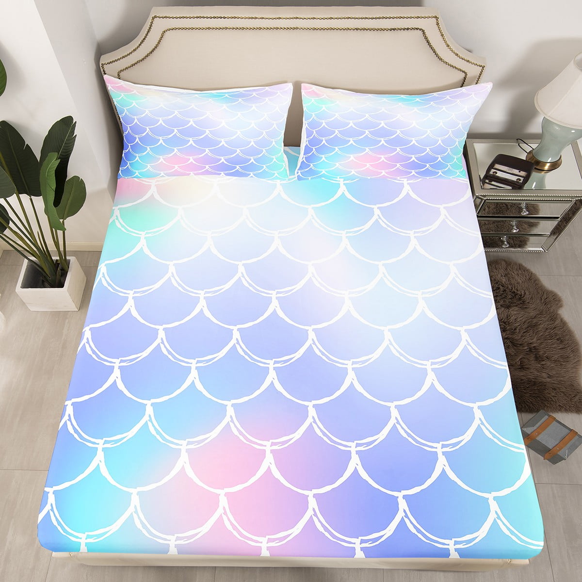 Erosebridal Mermaid Bedding Queen, Mermaid Scale Bed Set,Gradient ...