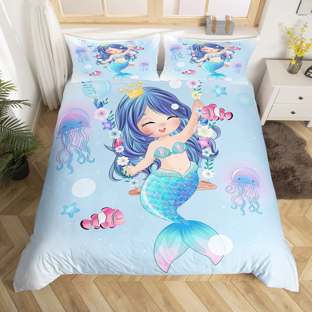 Erosebridal Mermaid Bedding Set King Cute Mermaid Comforter Cover ...