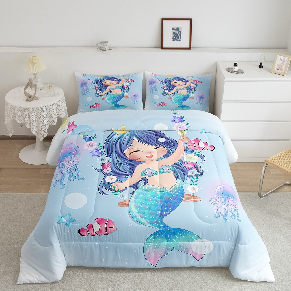 Erosebridal Mermaid Bedding Set King Cute Mermaid Comforter Set Kawaii ...