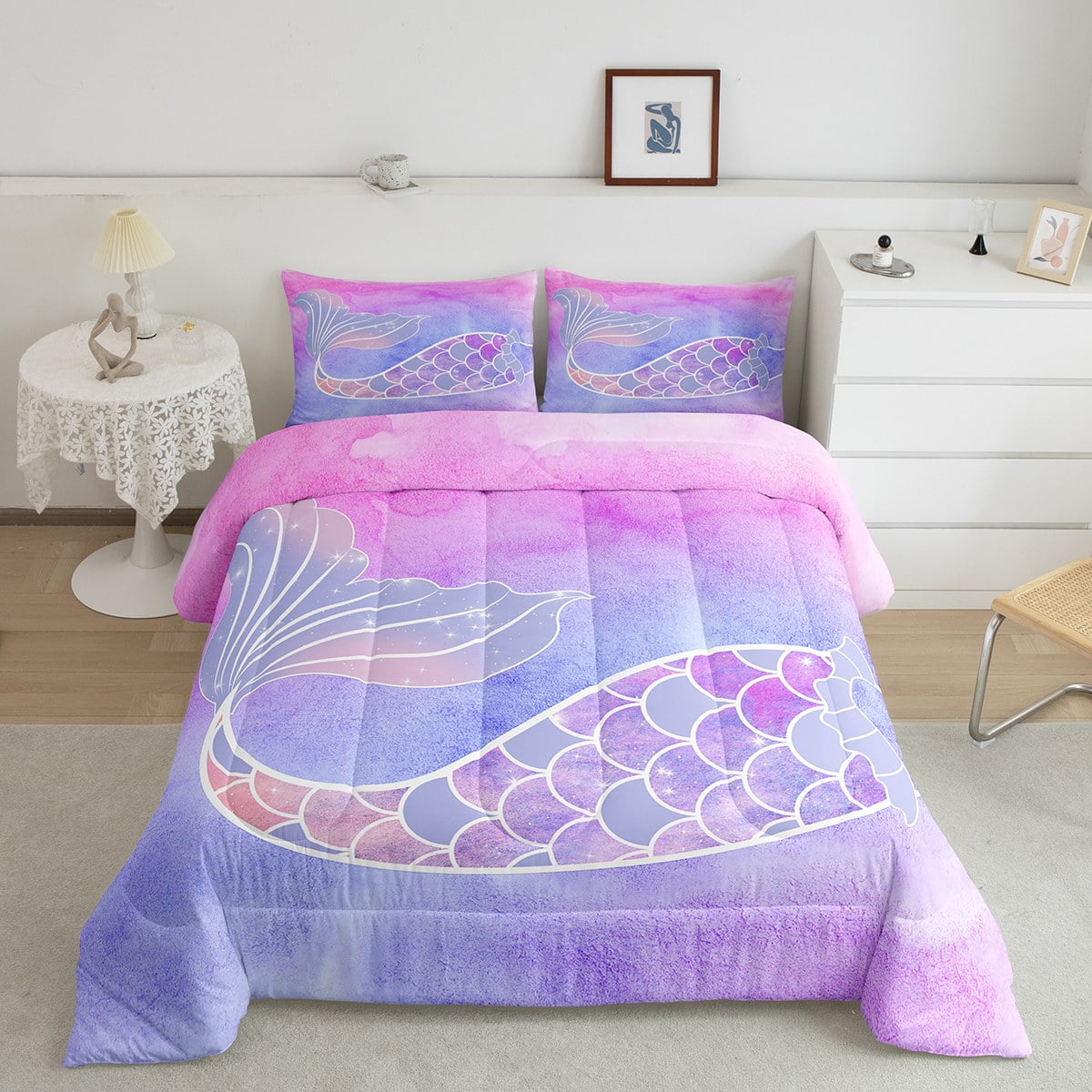 YST Mermaid Bedding Comforter Sets Rainbow Pink Mermaid Tail Design ...