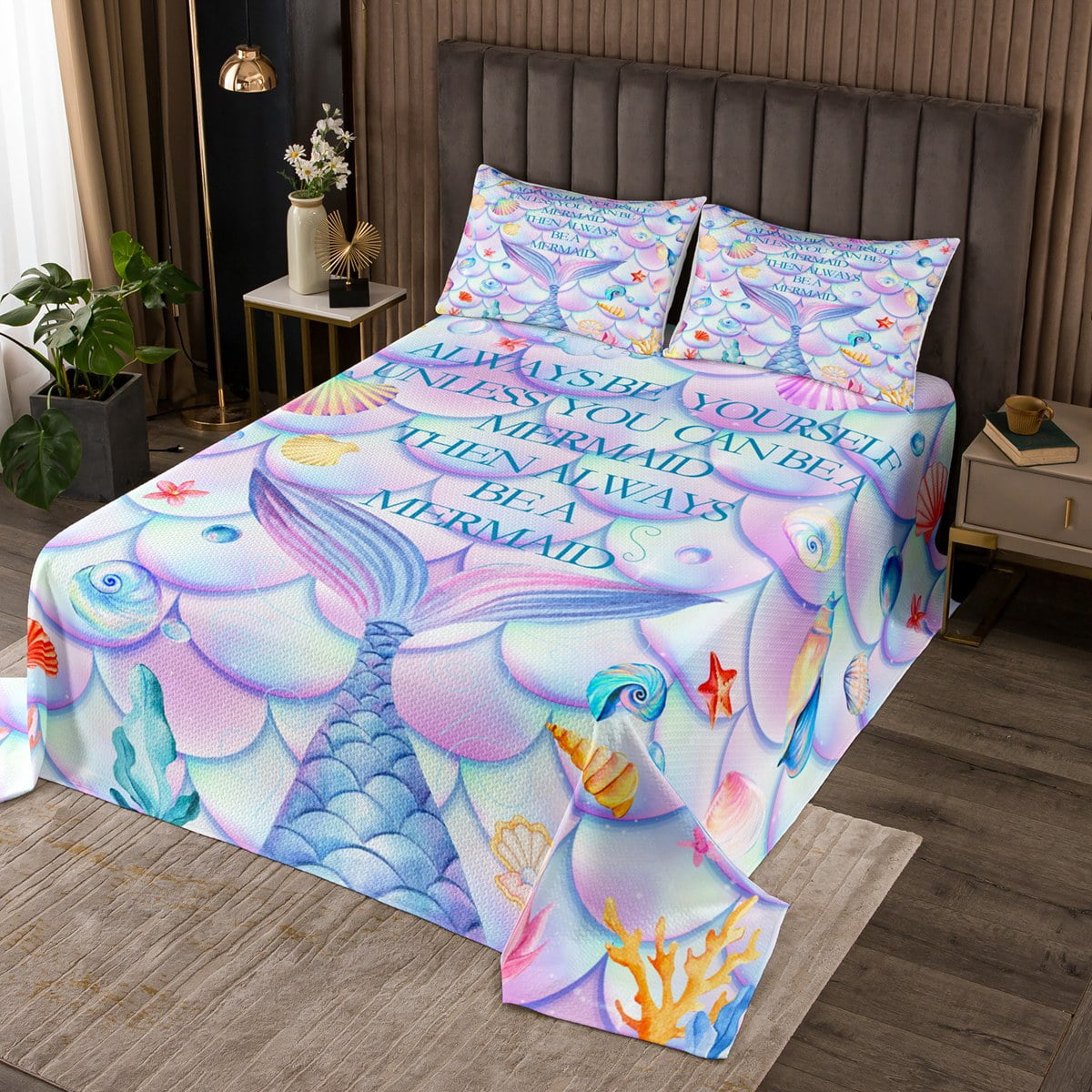 Mermaid Bedspread Set Mermaid Tail Sea Animal Quilt Set Fish Scales ...