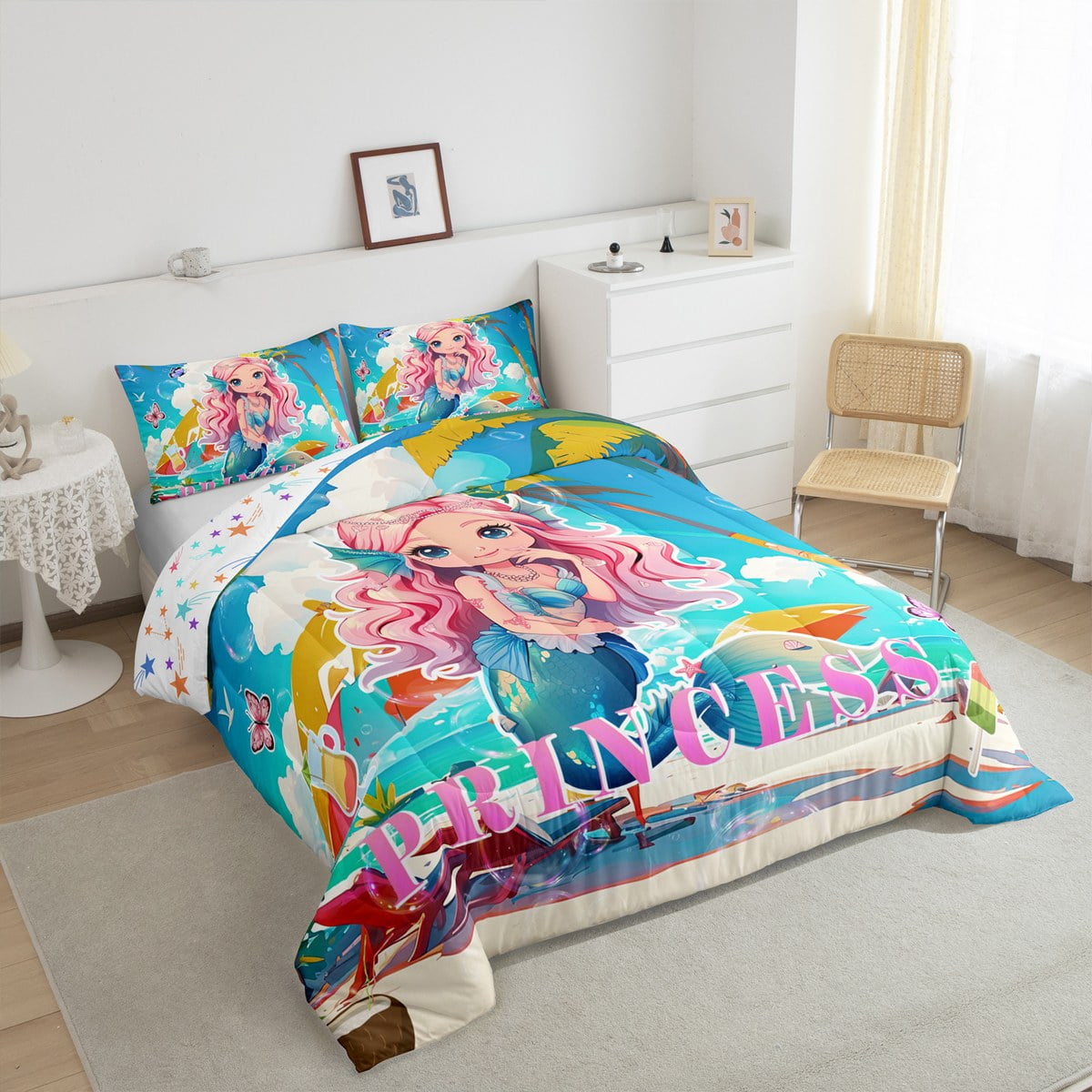 YST Mermaid Comforter Set For Little Girls, Ocean Mermaid Tail Bedding ...