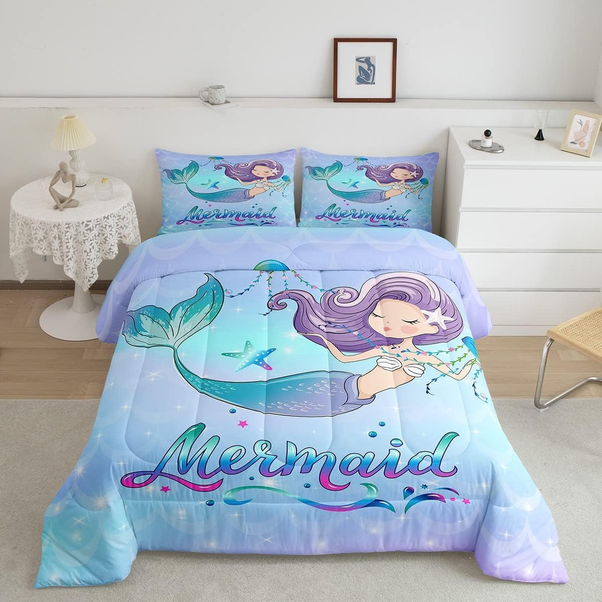 Erosebridal Mermaid Down Comforter Twin Size, Jellyfish Starfish ...