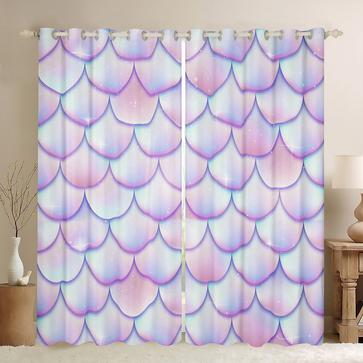 YST Mermaid Curtains & Drapes Curtains for Girls Kids Fish Scales ...