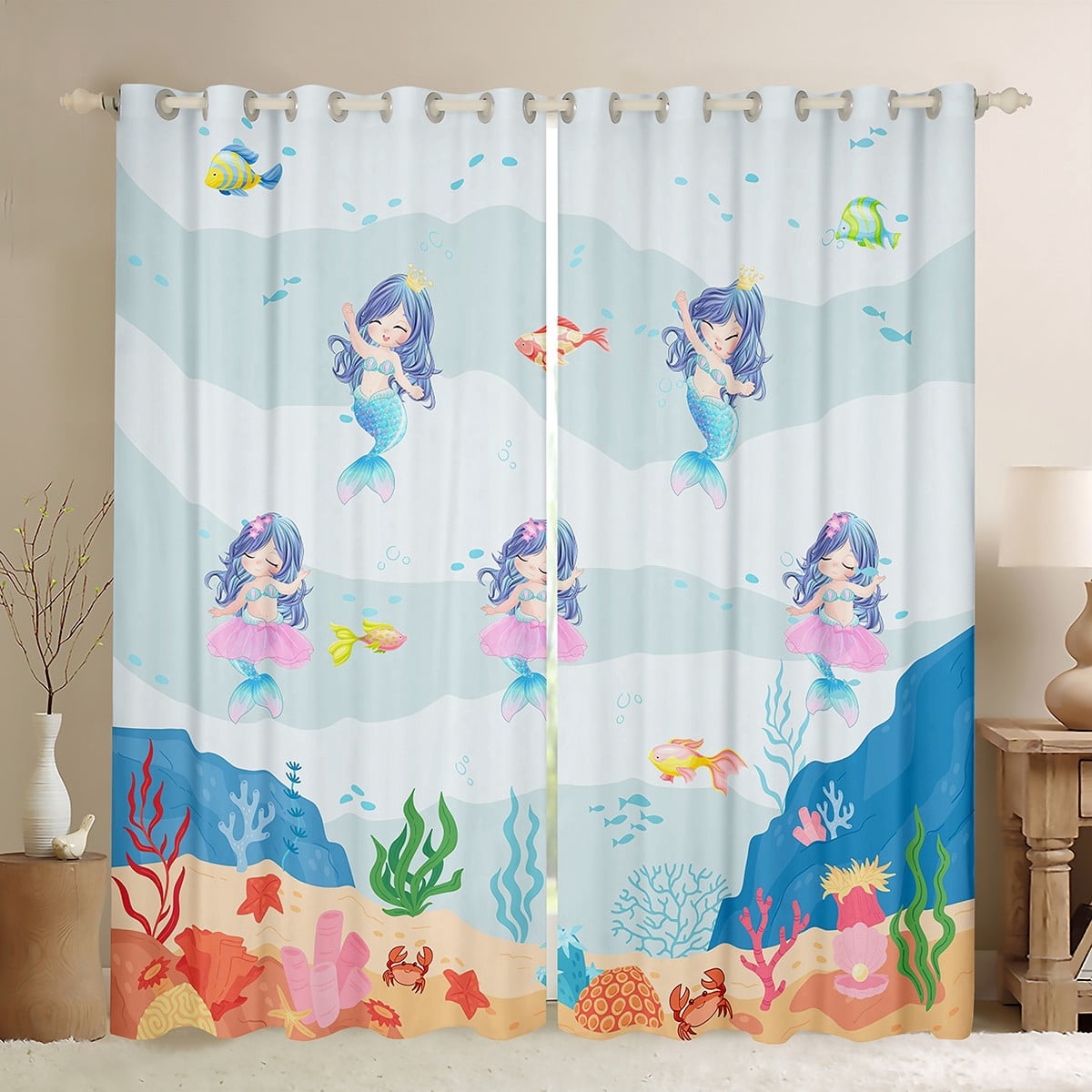 Mermaid Curtains & Drapes Mermaid Curtains 52''Wx63''L, Ocean Life ...