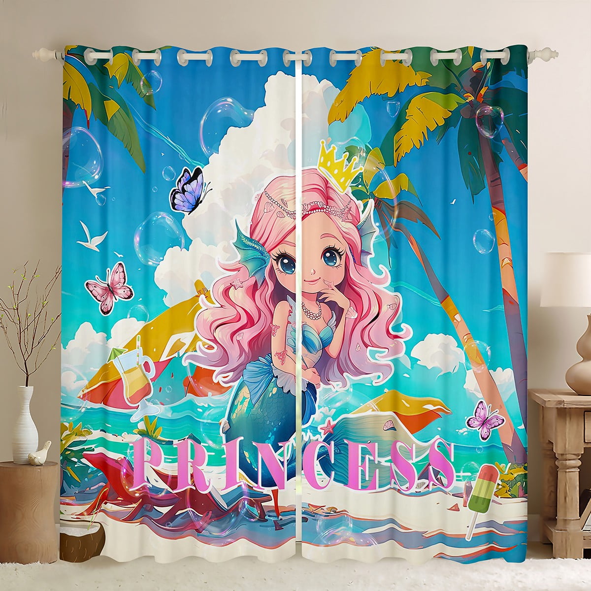 Mermaid Curtains & Drapes For Little Girls, Ocean Mermaid Tail Blackout ...