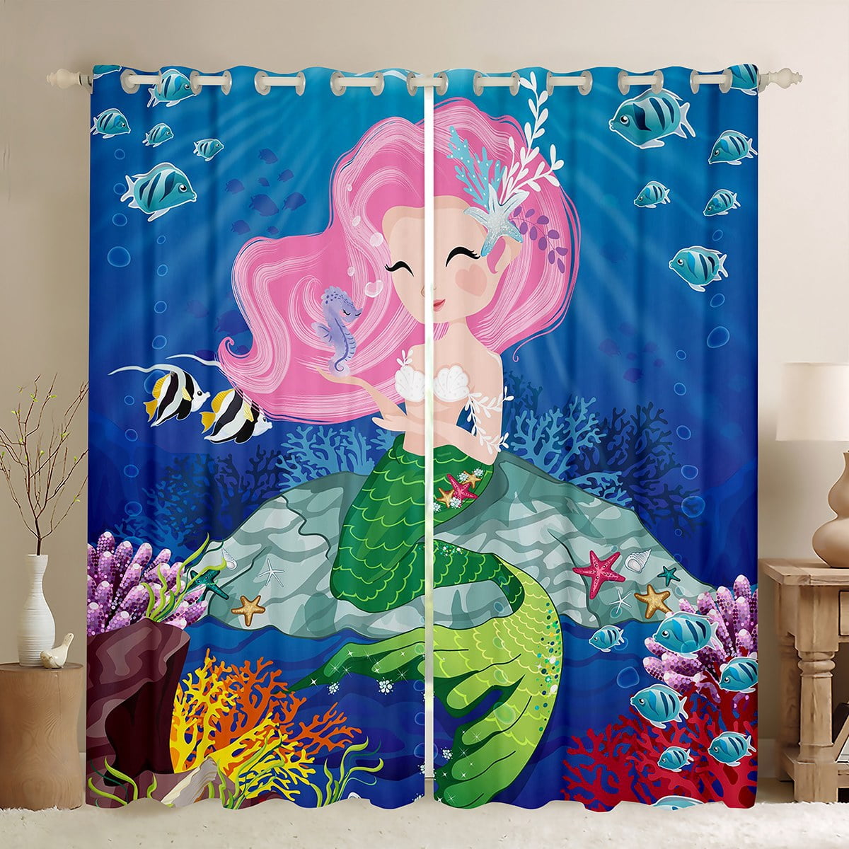 Mermaid Curtains Cute Mermaid Curtains & Drapes Sea Animal Ocean Fish ...