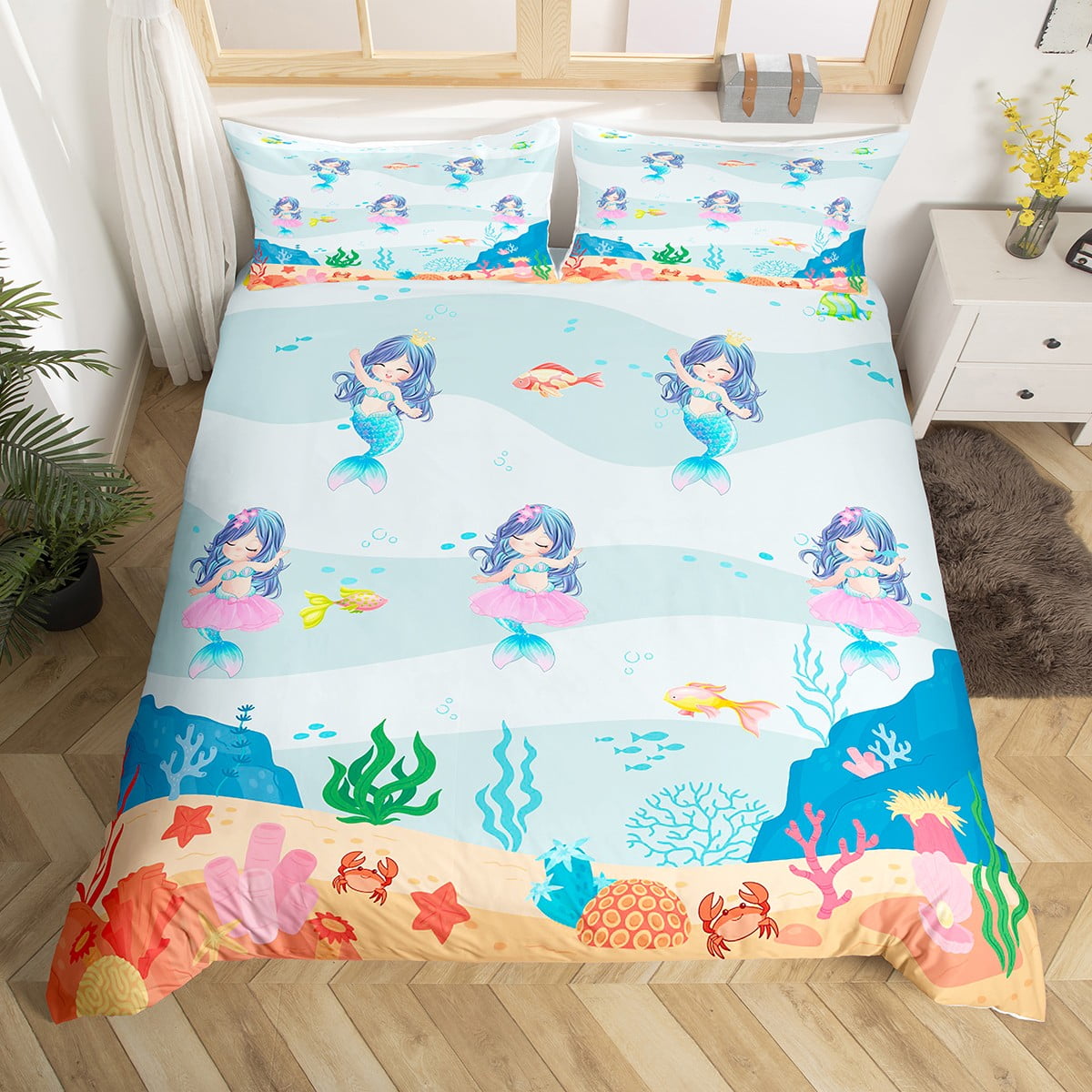Mermaid Full Bedding Set Mermaid Comforter Cover, Ocean Life Pattern ...